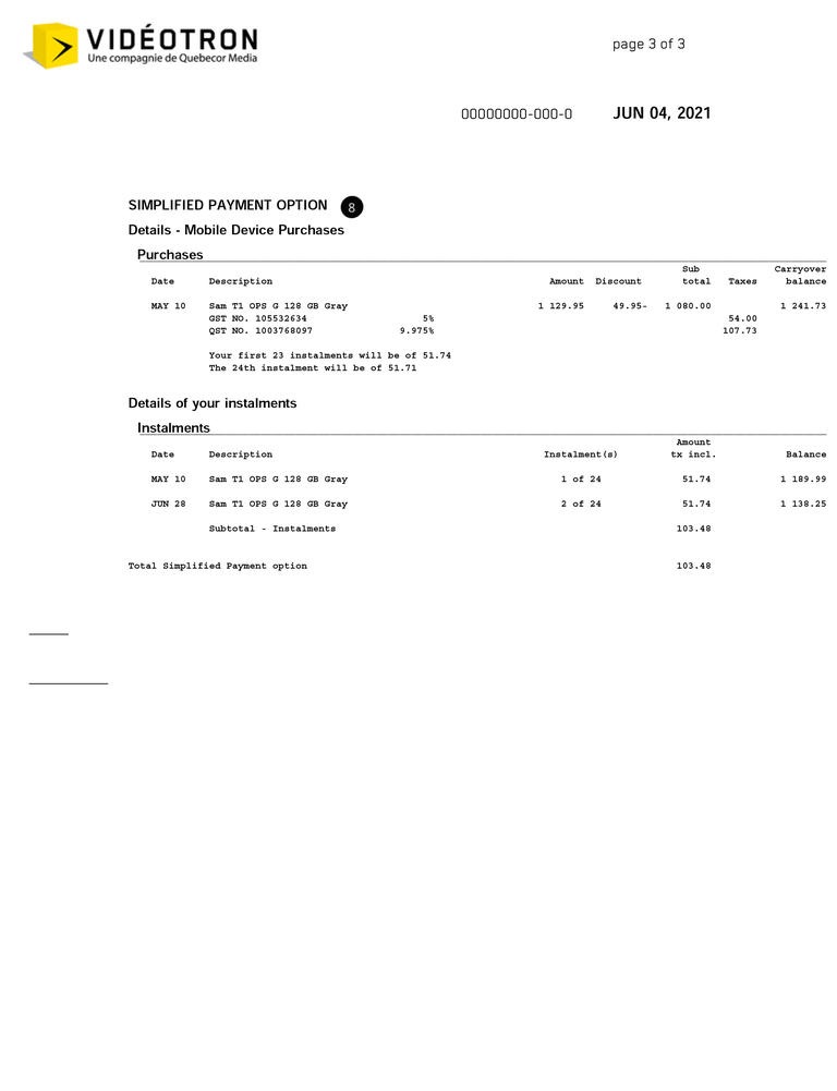 First invoice explanation: Mobile | Videotron